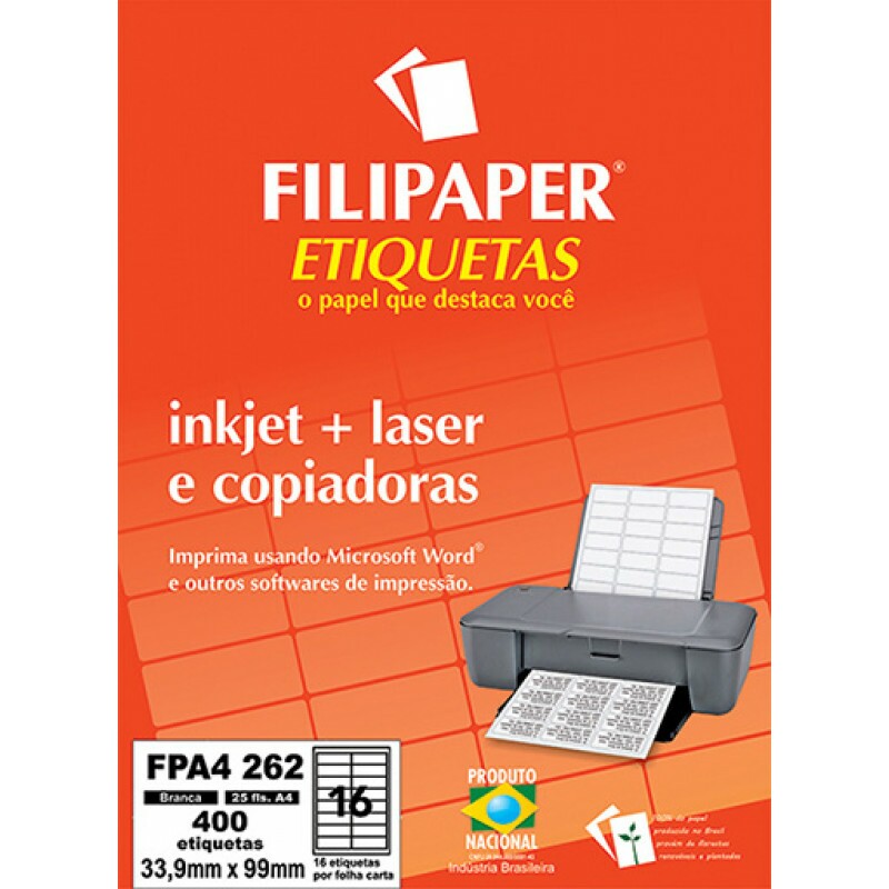 FP A4262 Filipaper Etiqueta 33,9x99 mm - 16 etiquetas por folha A4 25 ...